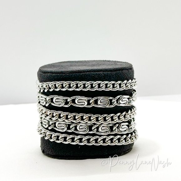 Vintage | Jewelry | Vintage Silver 5 Strand Chain Statement Bracelet ...